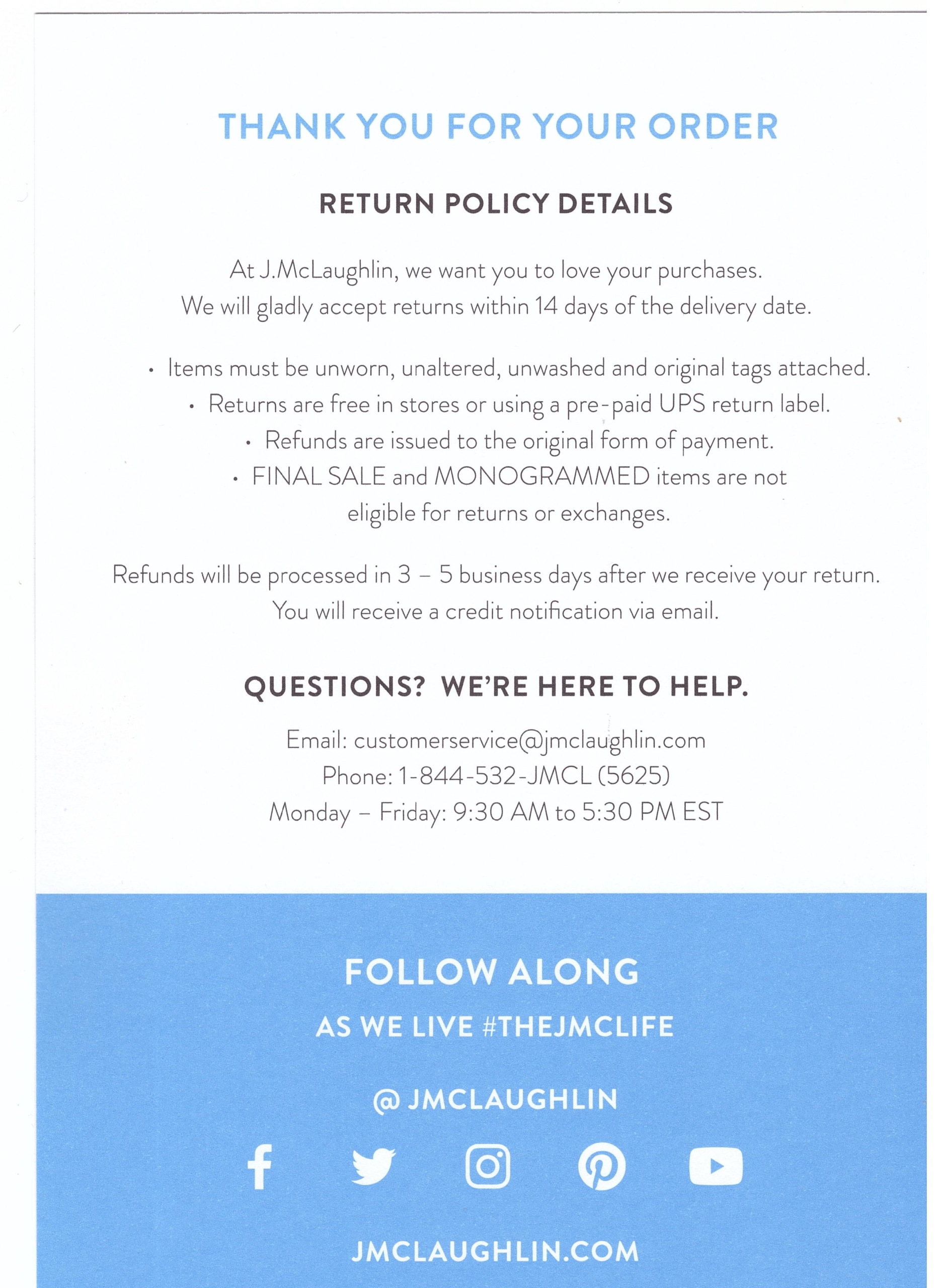 Return Instructions Card – Marlee Packaging